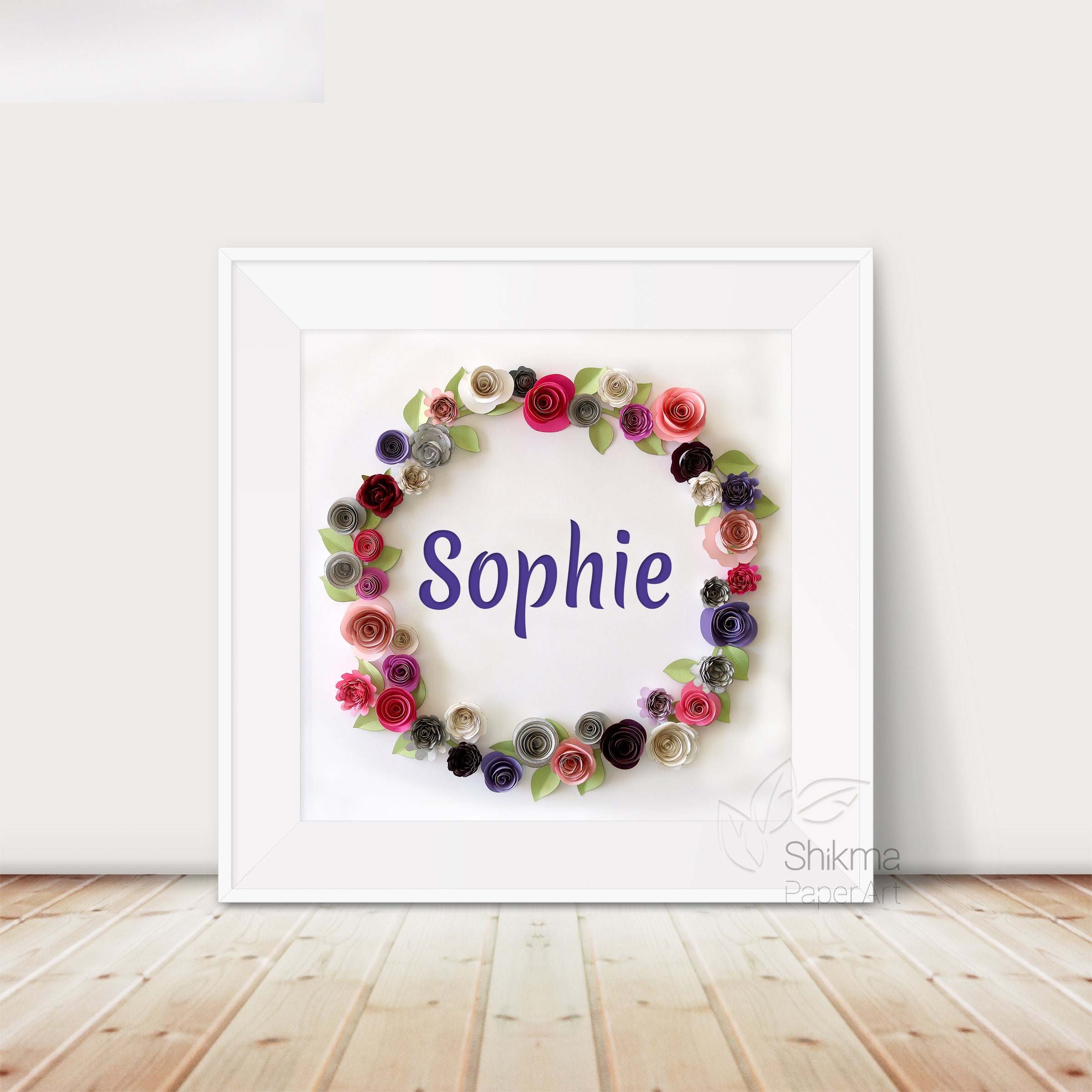 Name Sign For Girl 3D Paper Flower Wreath Personalized Art Bat | Etsy