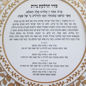 Shabbat Candle Lighting Blessing Paper Cut Art: Gold Leaves, Teal ...