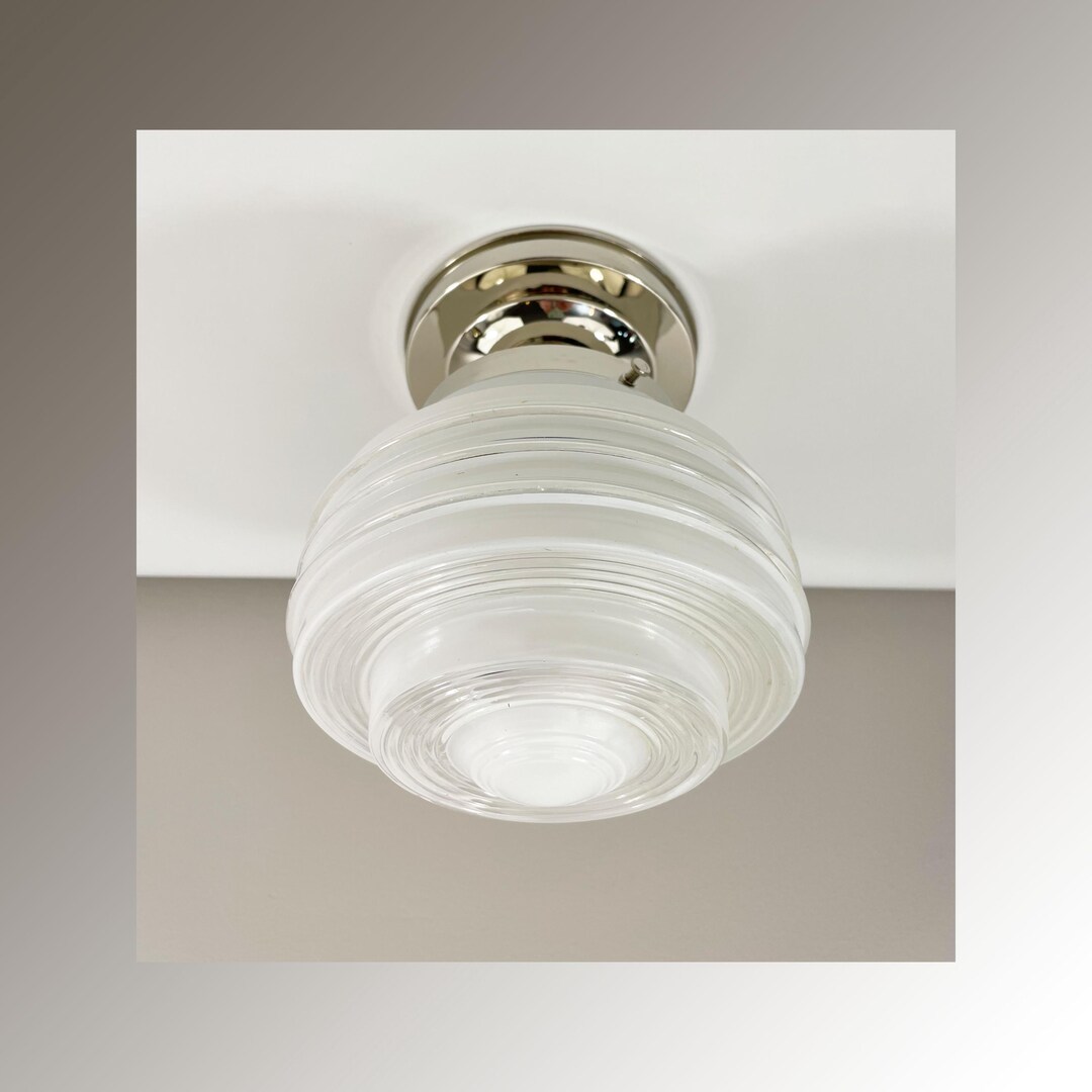 Ceiling Light With Art Deco Glass Saturn Shade, Custom Semi Flush Mount ...