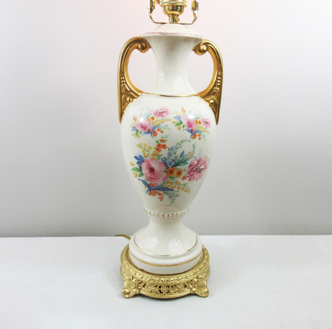 Refurbished 1940's Floral Table Lamp Ivory With Delicate Flowers Gilt ...