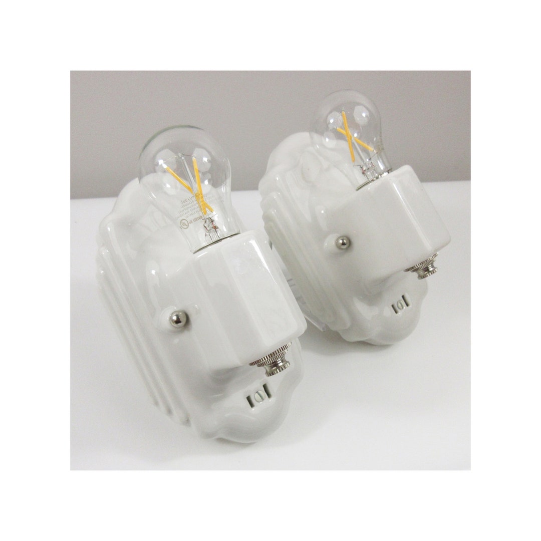 Refurbished Efcolite Art Deco Wall Sconces for Bath Pair 1930's White ...