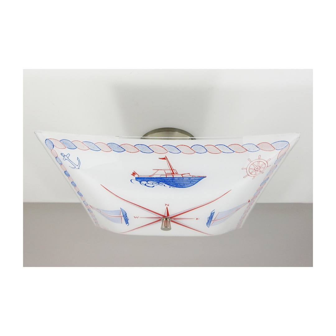 Mid Century Sailboat Ceiling Light Shade With Custom Satin Nickel ...