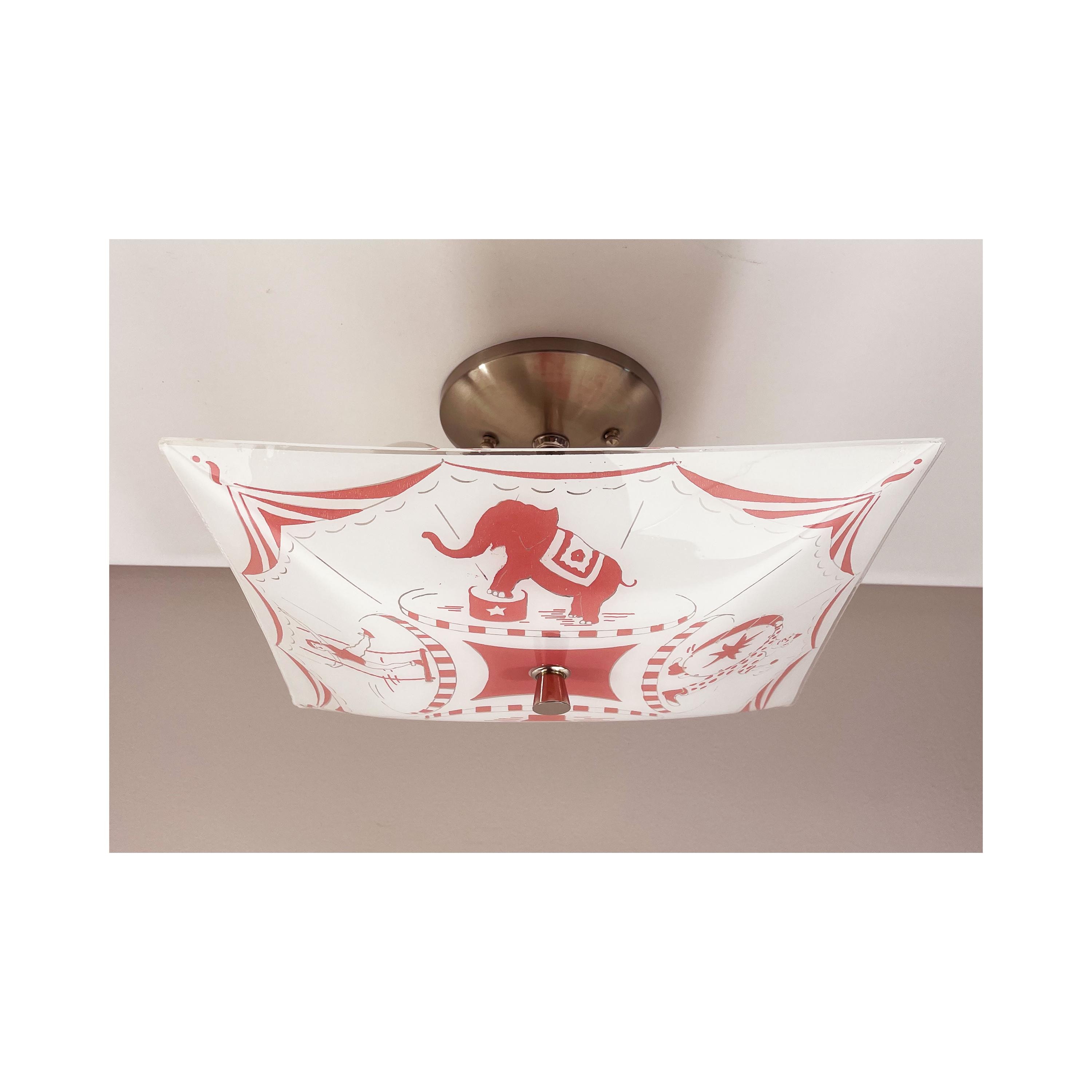 Mid Century Ceiling Pink Circus Theme Shade - Custom Satin Nickel ...