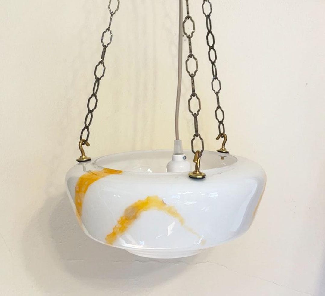 MCM Fly Catcher Ceiling Light Fixture - White Shade With Veins of ...