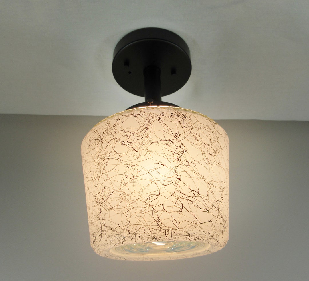 Mid Century Style Ceiling Fixture With Vintage Spatter Glass Shade ...