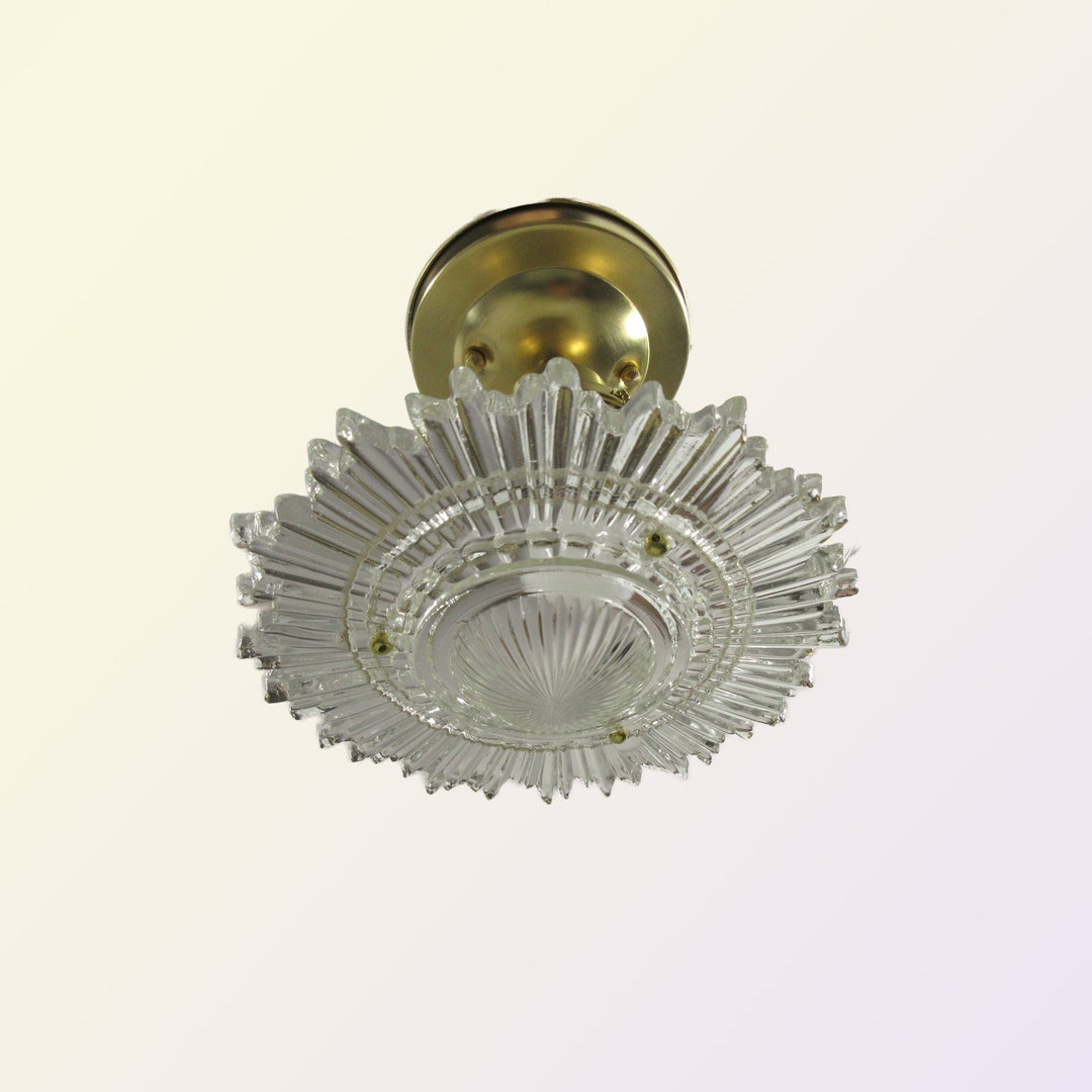 Vintage Starburst Glass Shade With New Brass 3-bead Chain Fixture ...