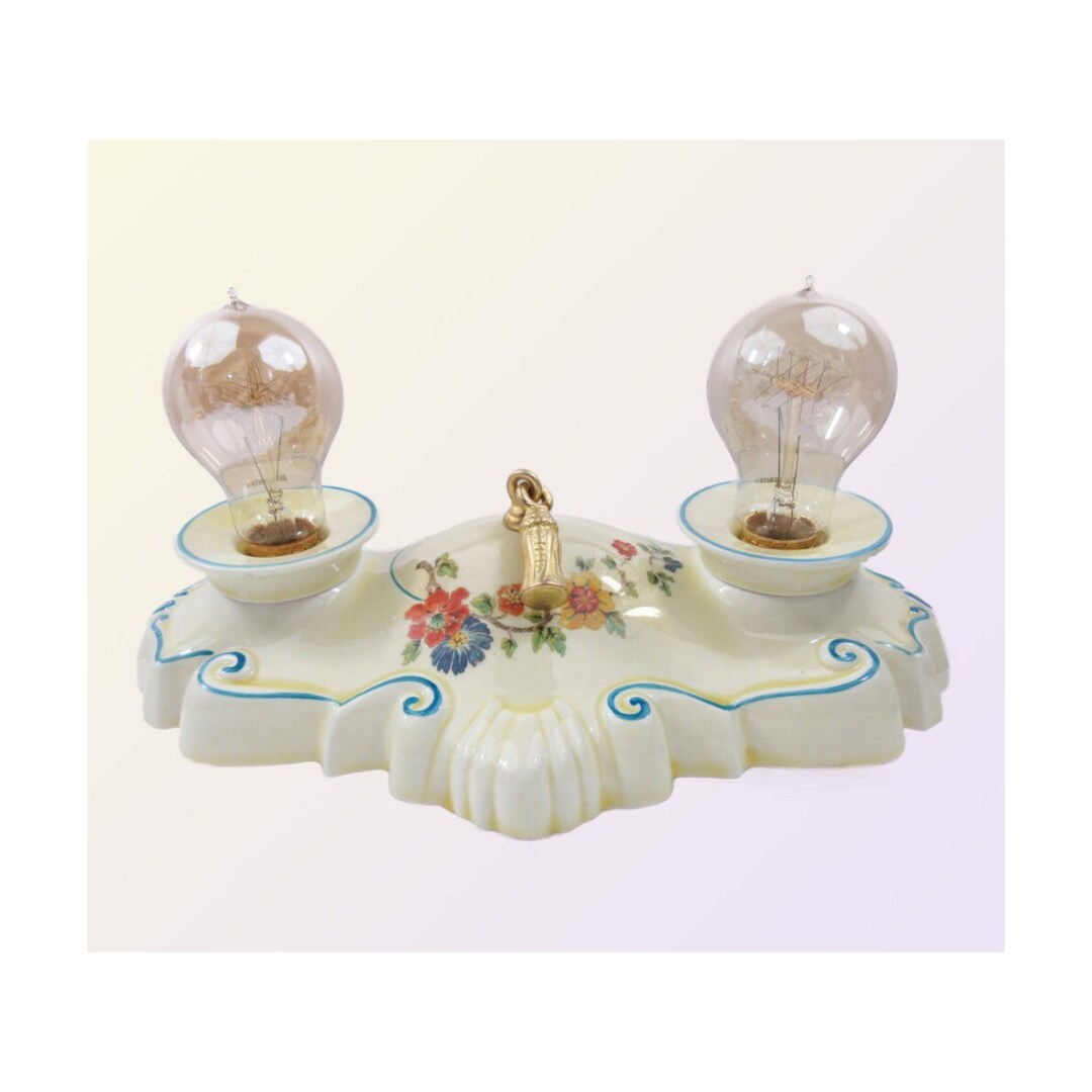 Refurbished Porcelier Dual Bulb Flush Mount Light Fixture Floral Design ...