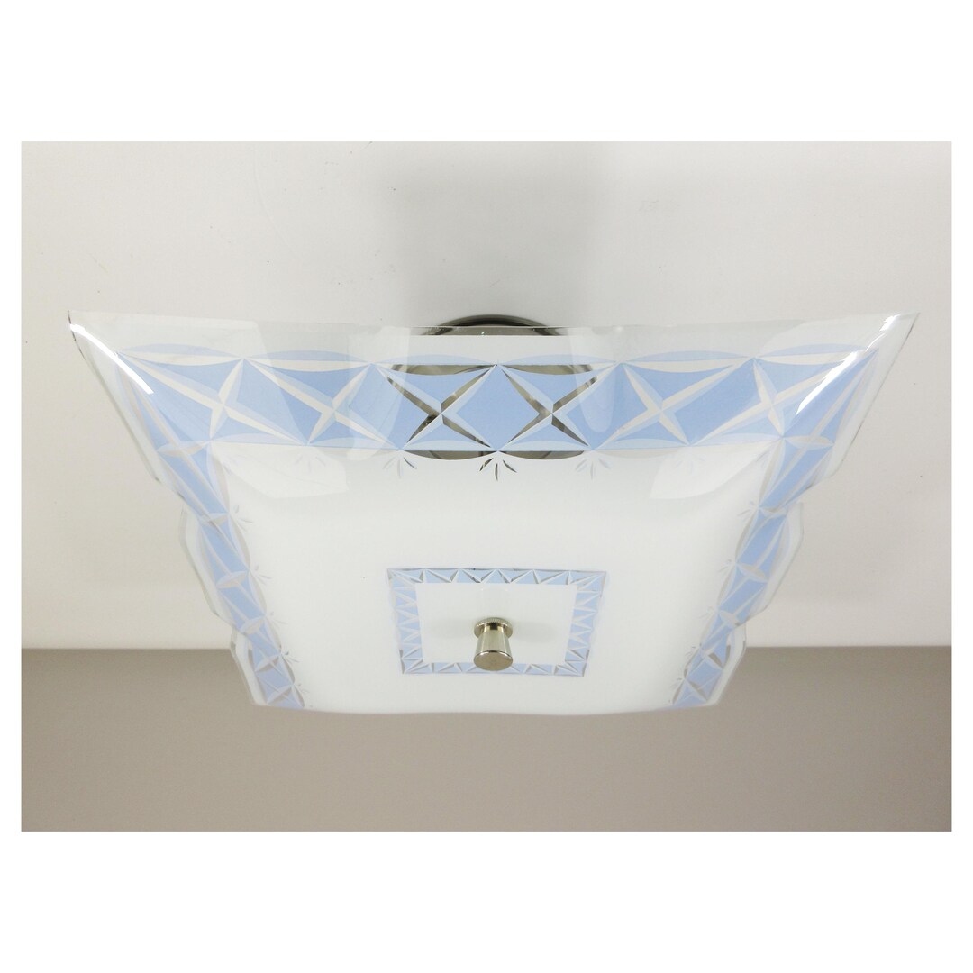 Mid Century Blue Ceiling Light Shade With Custom Satin Nickel Fixture ...