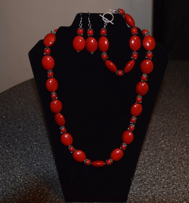 Red Stone Necklace Set - Etsy