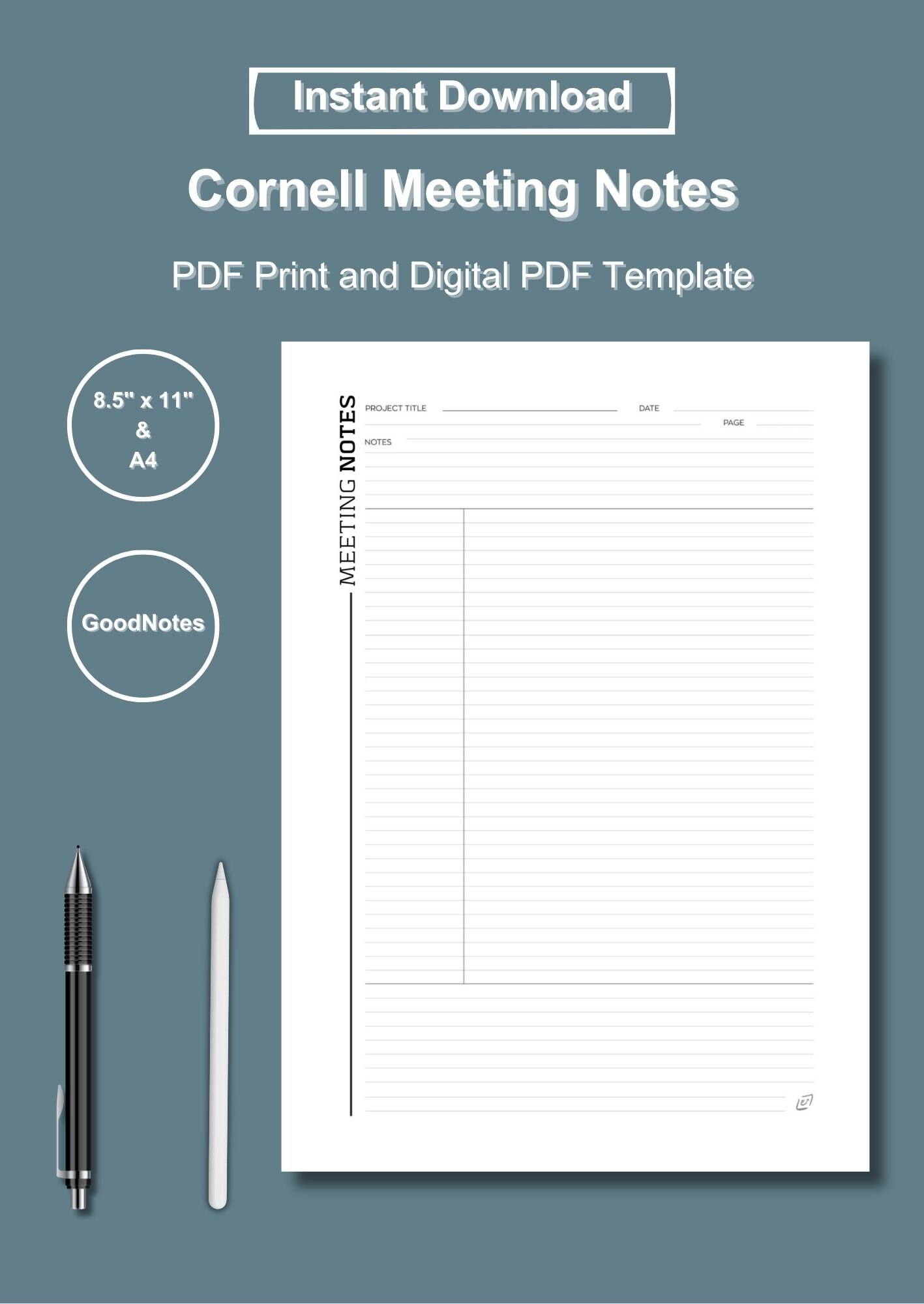 Note Taking PDF Cornell Note Template Meeting Notes - Etsy