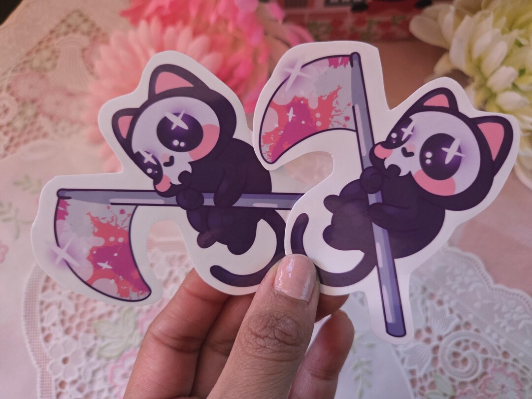 Glossy Grim Reaper Kitty Sticker - Cute Spooky Cat Sticker - Etsy
