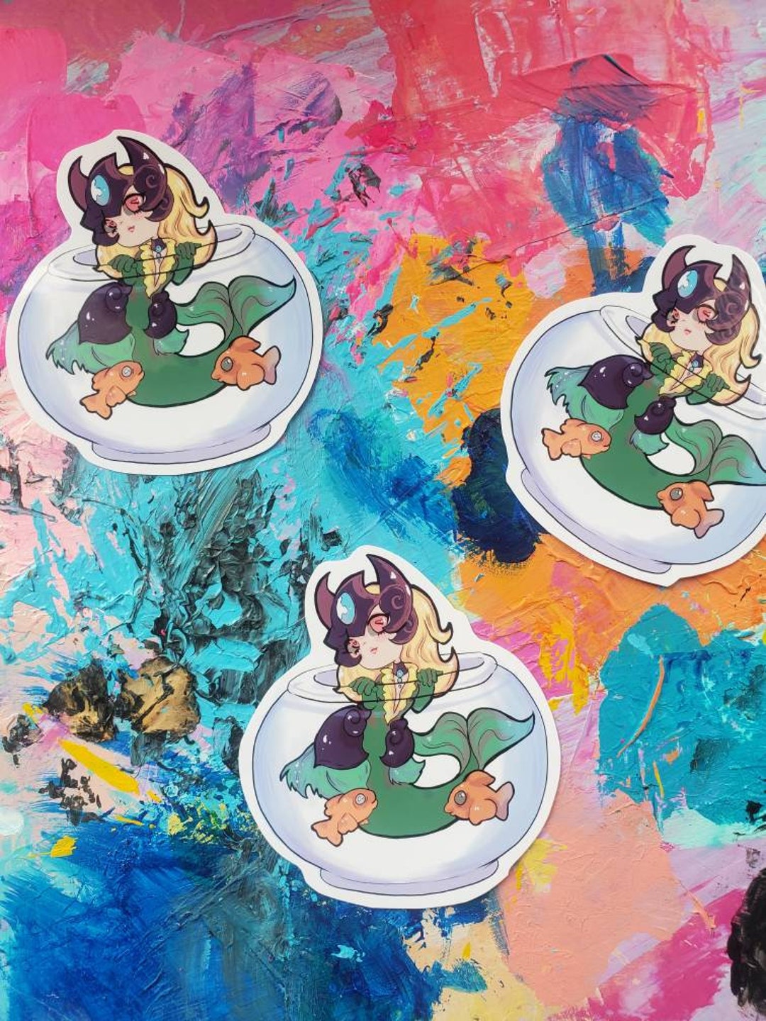 Mermaid Fish Bowl - Glossy Sticker - Etsy