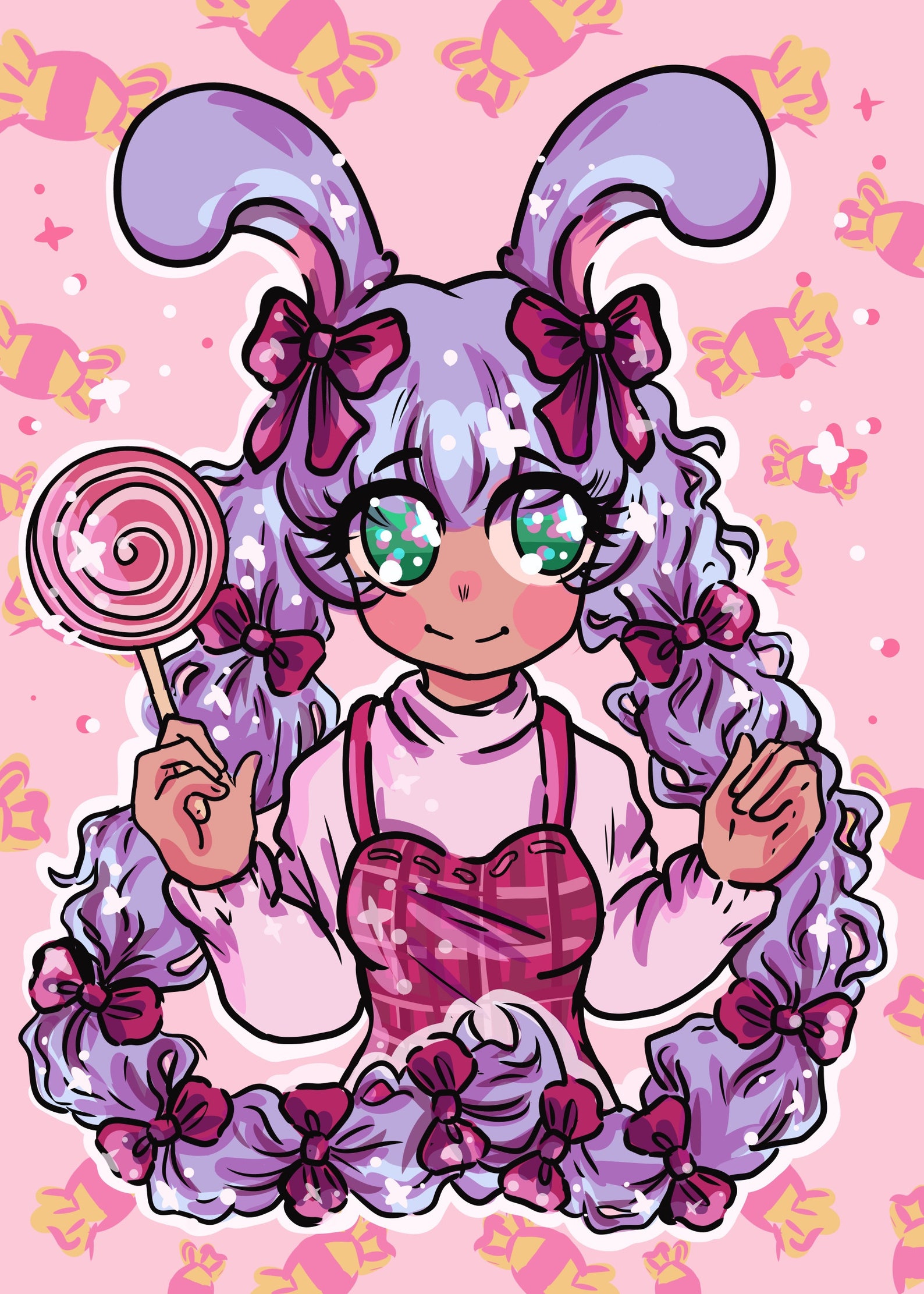 Candy Bunny Anime Art Print | Etsy