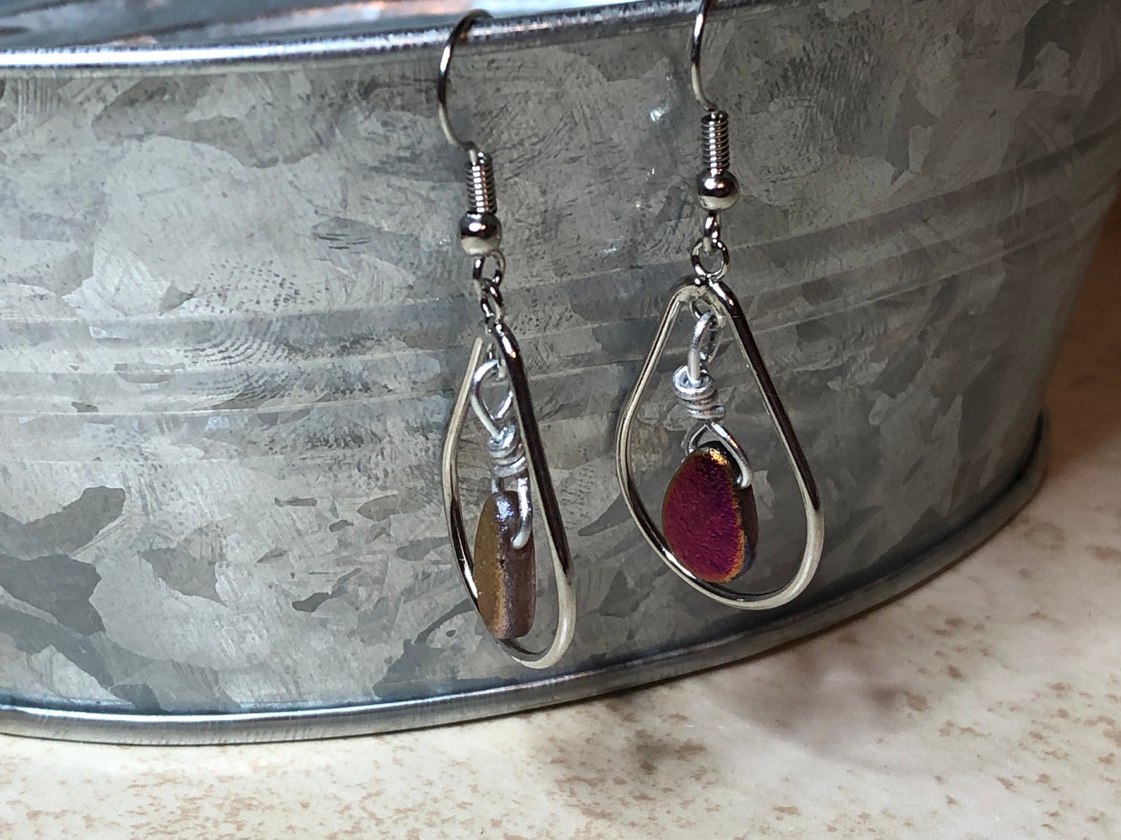 Silver Tear Drop With Iridescent Stone Accent - Etsy