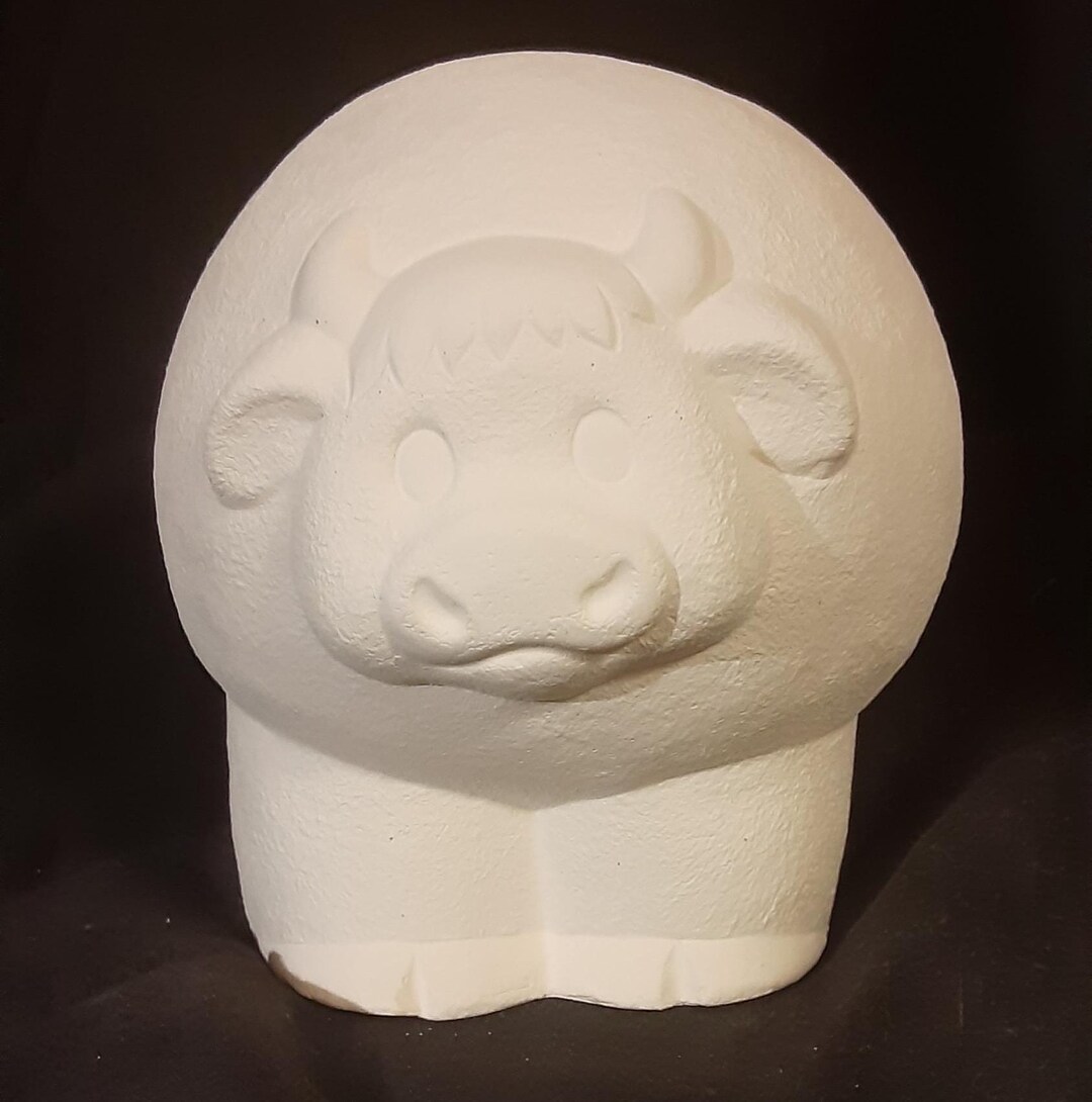 Round Cow Unpainted Ceramic Bisque - Etsy