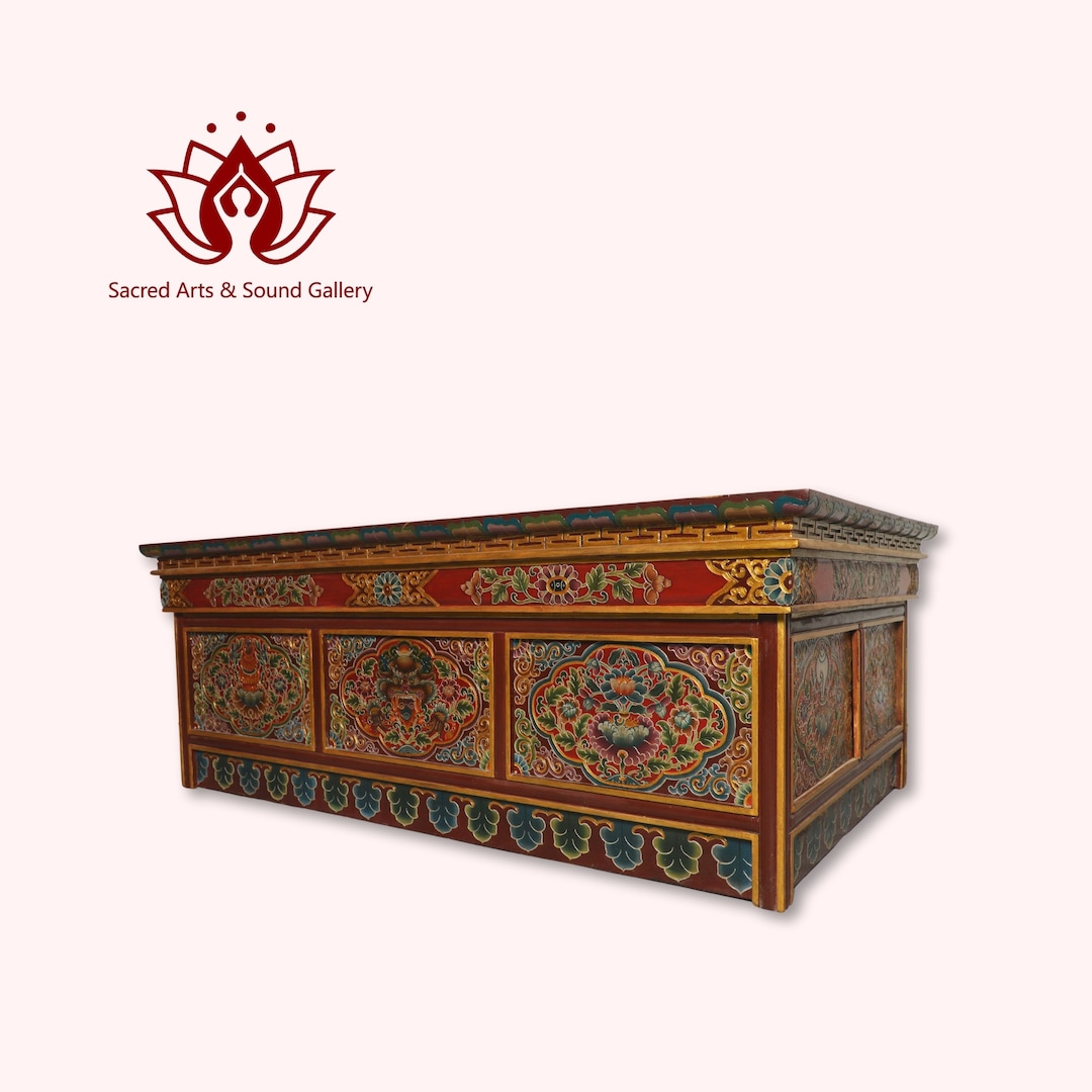 Hand Carved Solid Wood Buddhist Table | Tibetan Astamangal Design - Etsy