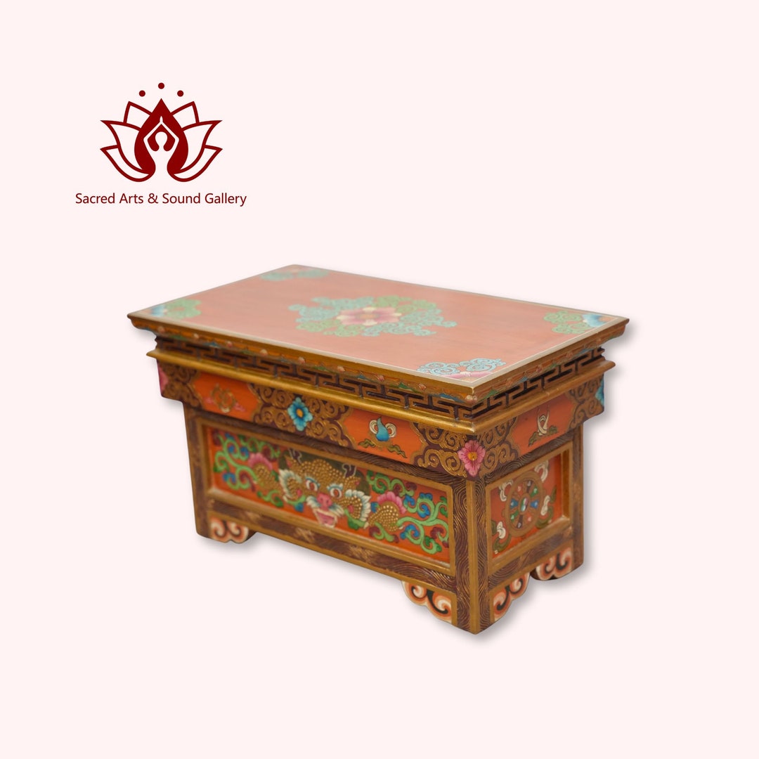 24 Inch Tibetan Buddhist Cheppu Table, Hand-painted Cheppu, Dharma ...