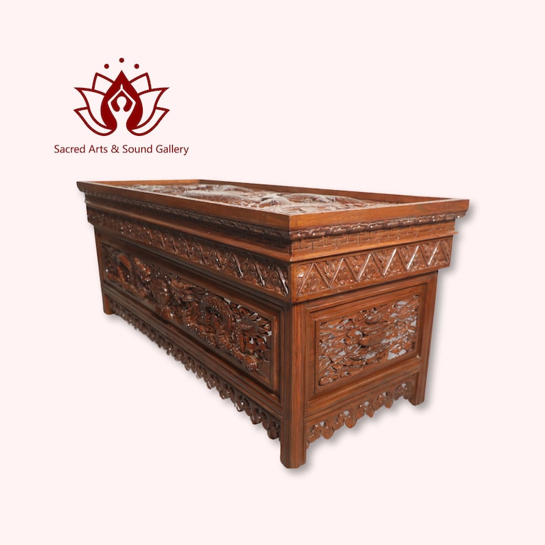 Handcrafted Tibetan Puja Table, Solid Wood Dragon Design, 36 Inch ...