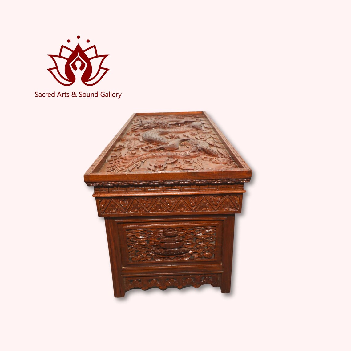 Handcrafted Tibetan Puja Table, Solid Wood Dragon Design, 36 Inch ...