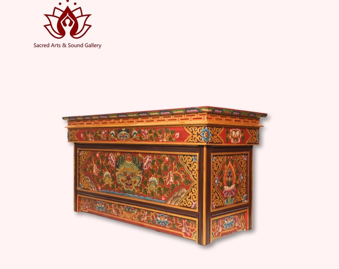 Large Tibetan Red Painted Puja Table With Kirtimukha (face of Glory ...