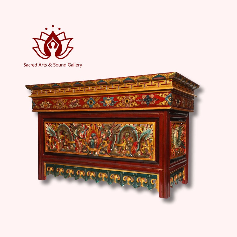 24 Inch Tibetan Hand-carved Painted Buddhist Altar Table Foldable Puja ...