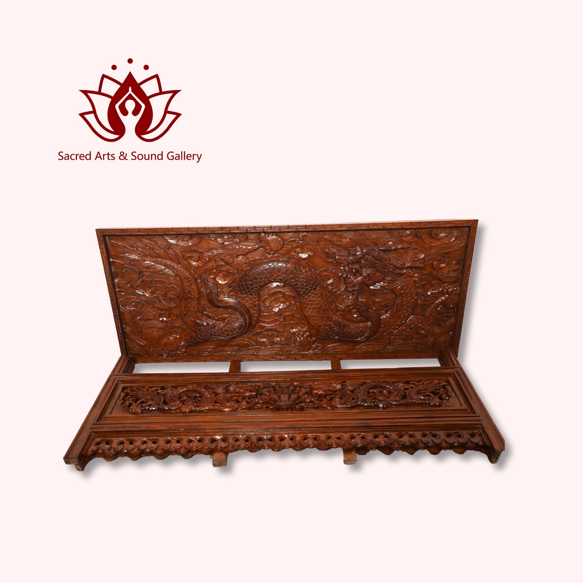 Handcrafted Tibetan Puja Table, Solid Wood Dragon Design, 36 Inch ...