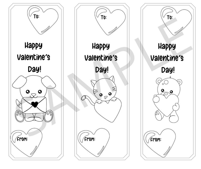 Coloring Bookmarks Valentine's Day Cards - Etsy