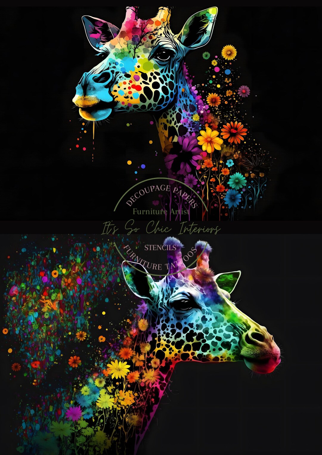 Decoupage Paper, 2 X A2 on A1 Sheet, Neon Giraffe - Etsy