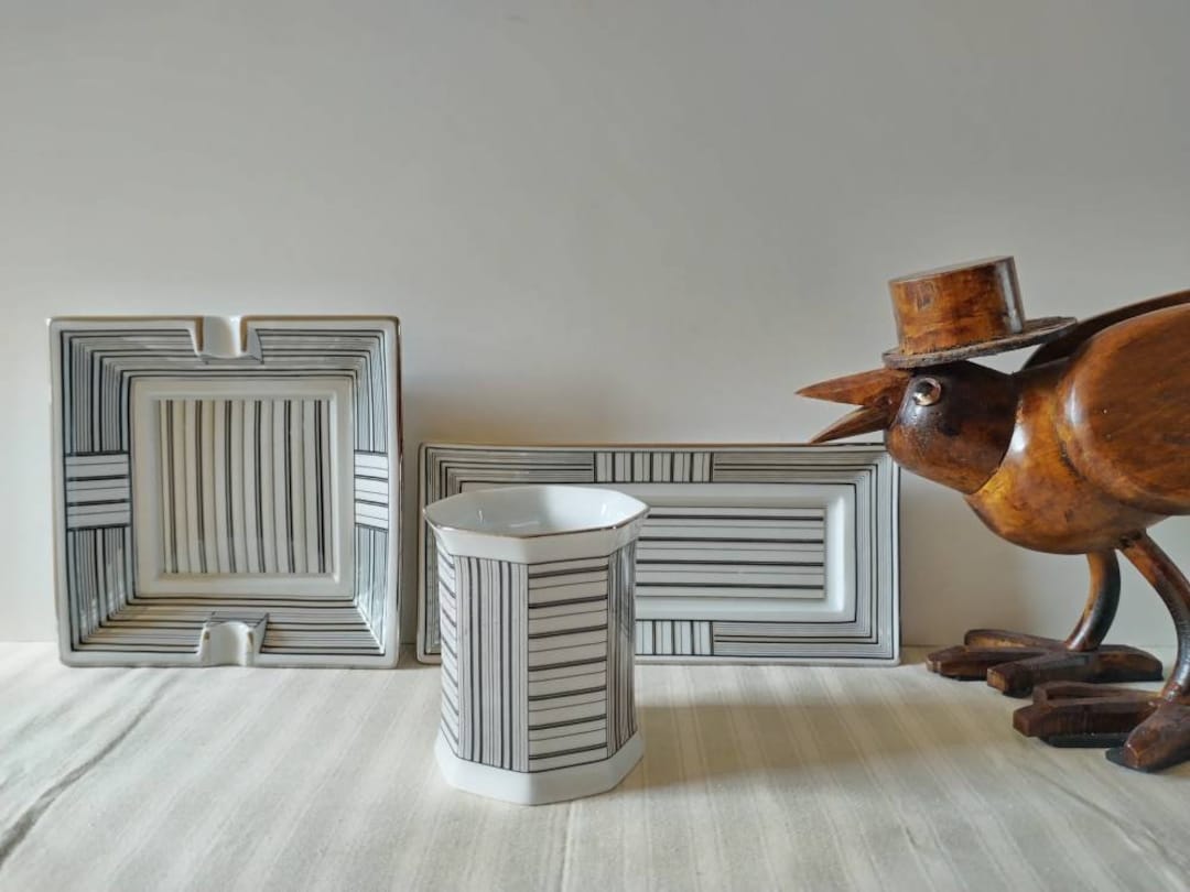 Vintage Haviland Limoges Desk Set, Black & White Stripe Porcelain - Etsy