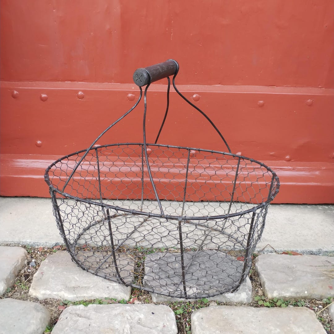 LARGE French Vintage Wire Basket, Primitive Garden Trug, Country ...