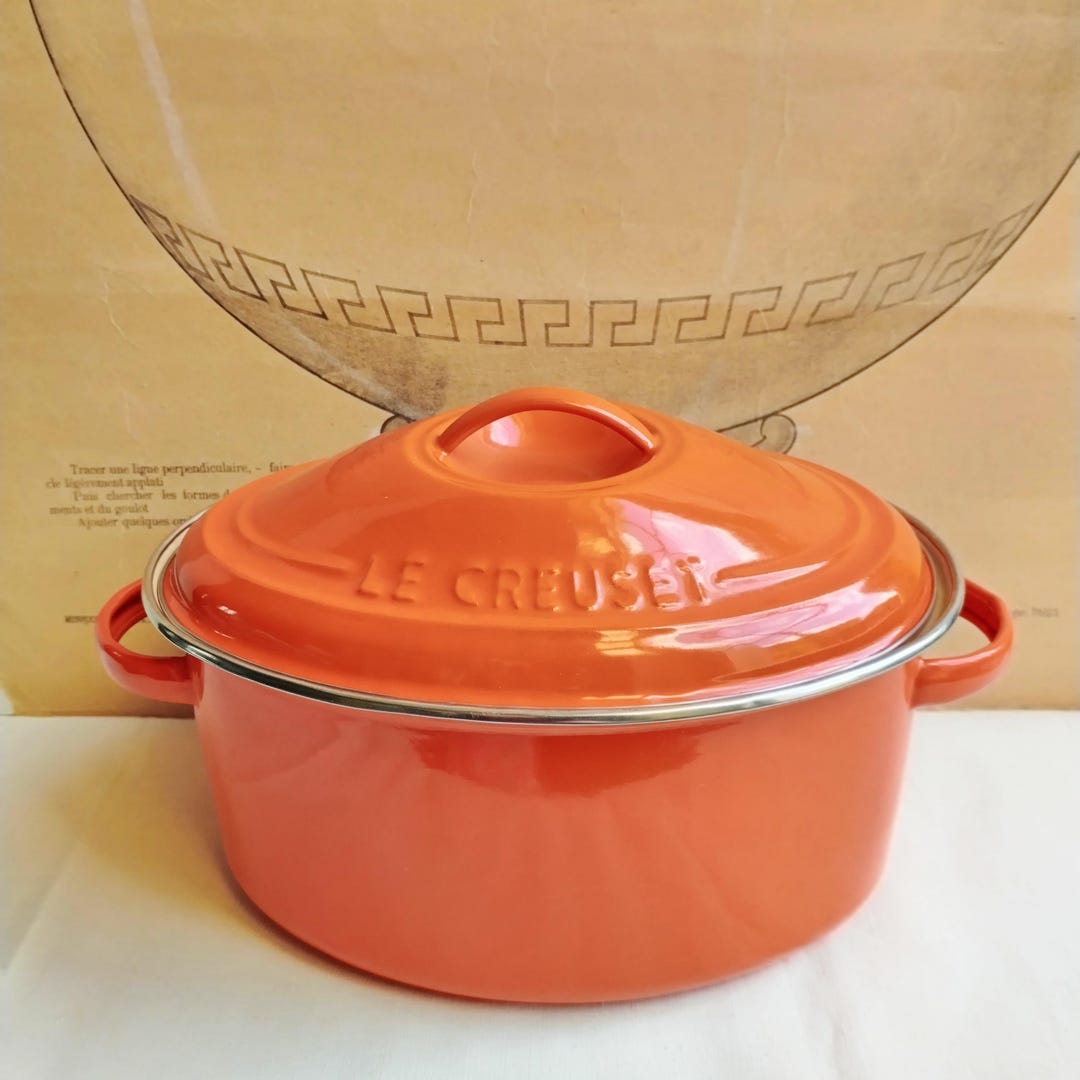 Vintage Le Creuset Light Cooking Pot, Orange Enamelware Cocotte, French ...