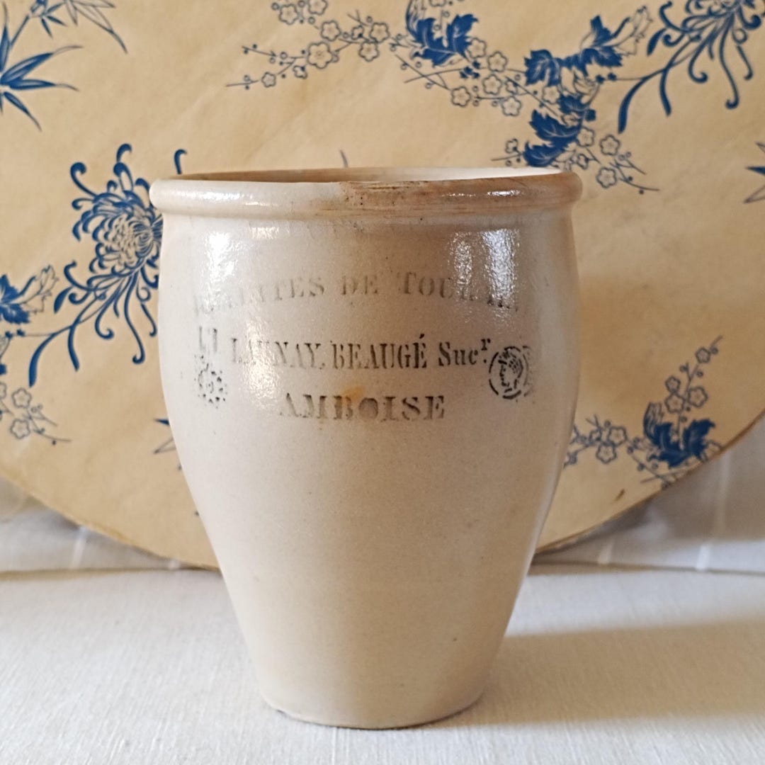 Vintage Rillettes Pot, SMALL French Stoneware Pot, Primitive Kitchen ...