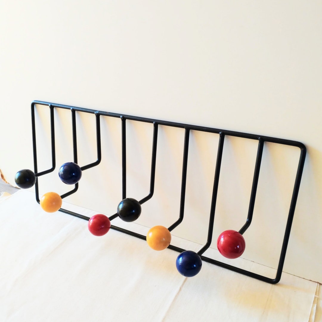 Vintage Wall Mounted Coat Rack, Colorful Coat Hanger in Mid Century ...