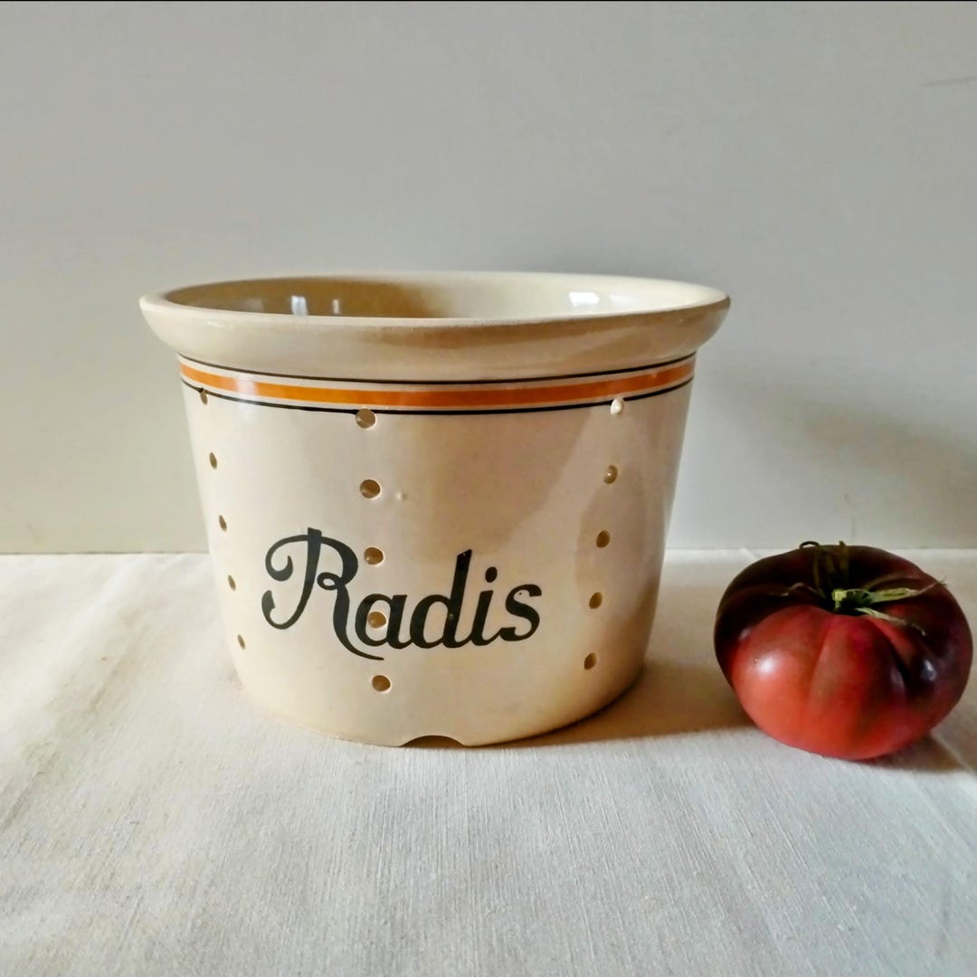 French Drainer Pot for Radishes, Vintage Stoneware Kitchen Strainer ...
