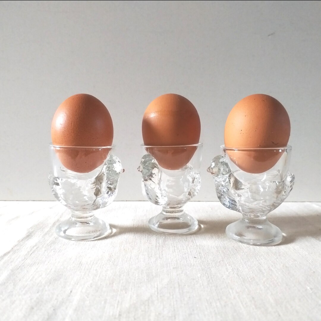 Set of 3 Egg Cups, Glass Hens Egg Holders, French Farmhouse Tableware ...