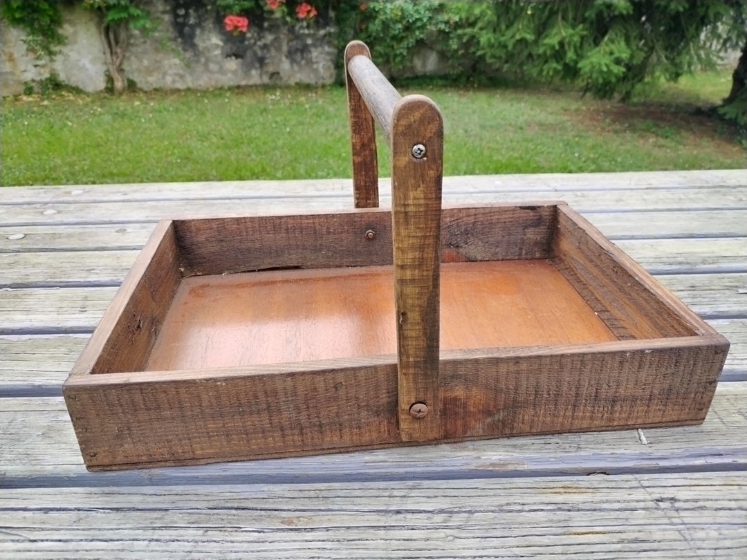French Vintage Basket, Large Flat Hand Crafted Wood Garden Trug With ...