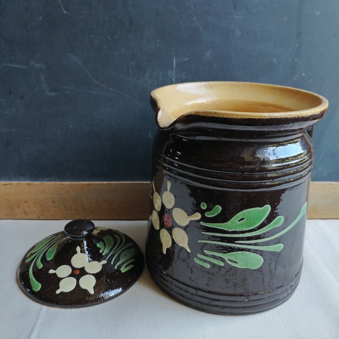 Vintage French Glazed Pot, Hand Painted Pottery From Savoie, Farmhouse ...