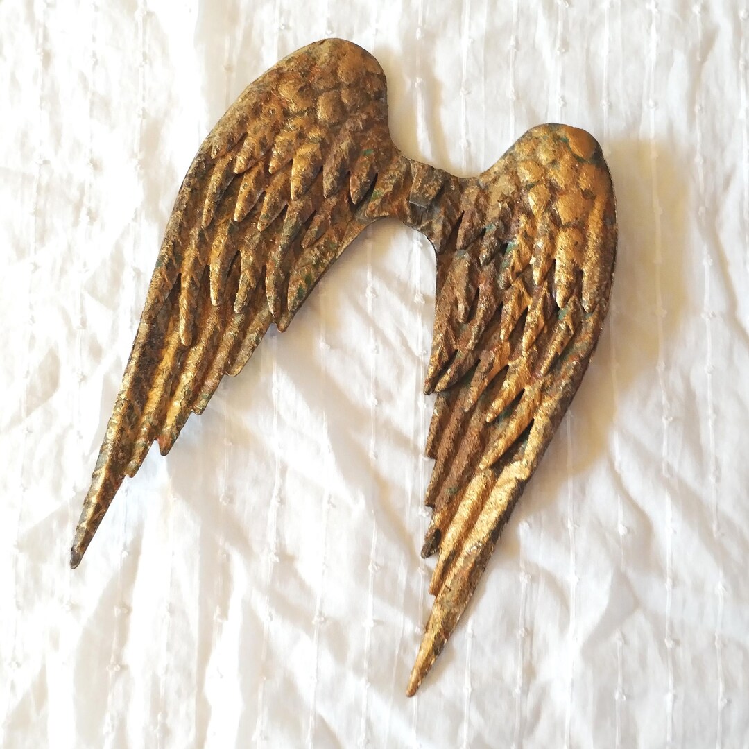 Antique Wings Pair, Gilded Tole Angel Wings Ornaments, Dark Academia ...