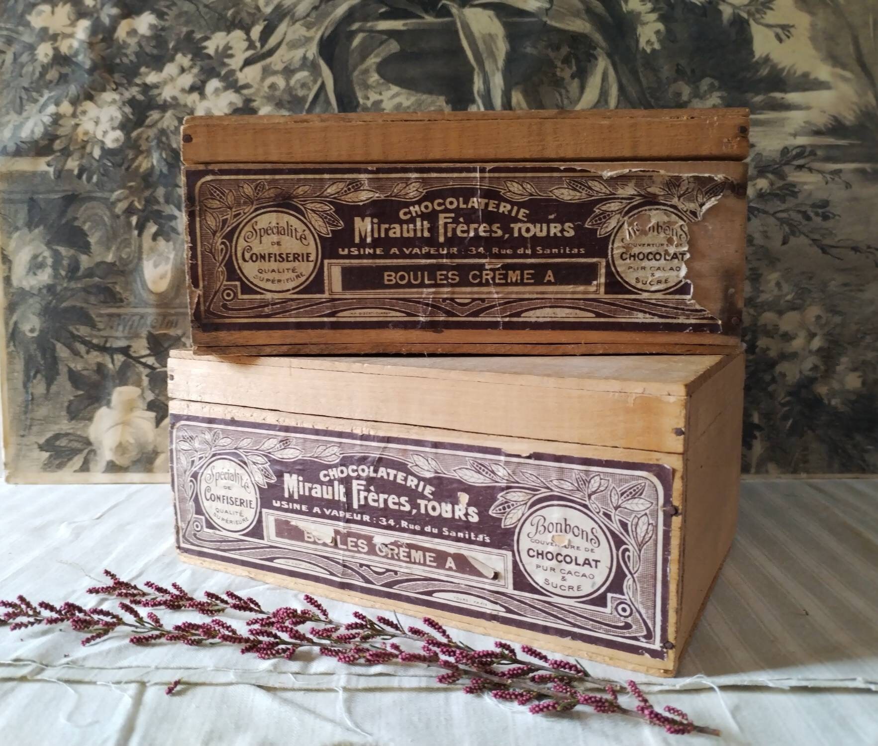 French Antique Chocolate Boxes Set of Two Wood Boxes With Old - Etsy