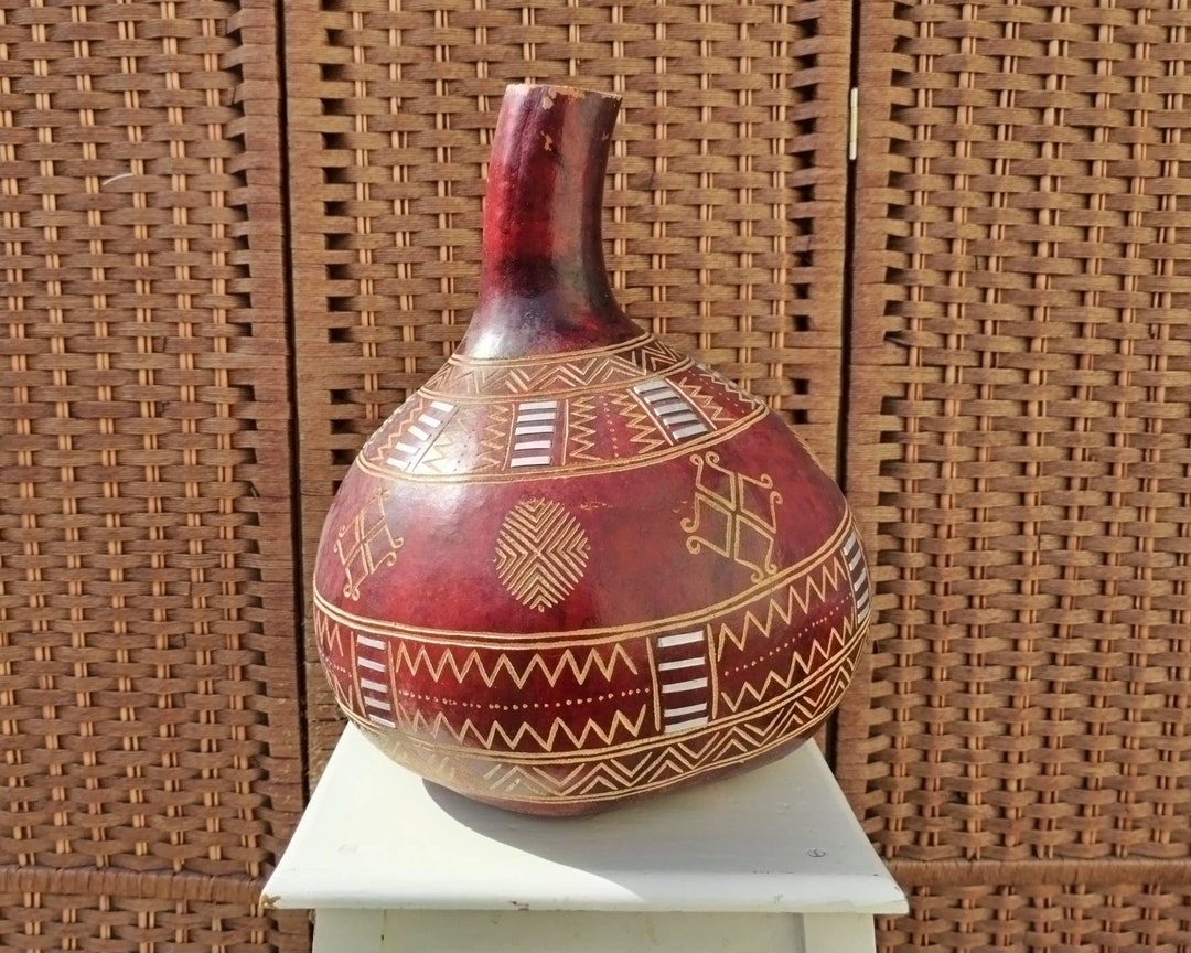 Large African Calabash, Beautiful Craftsmanship, Geometric Design ...