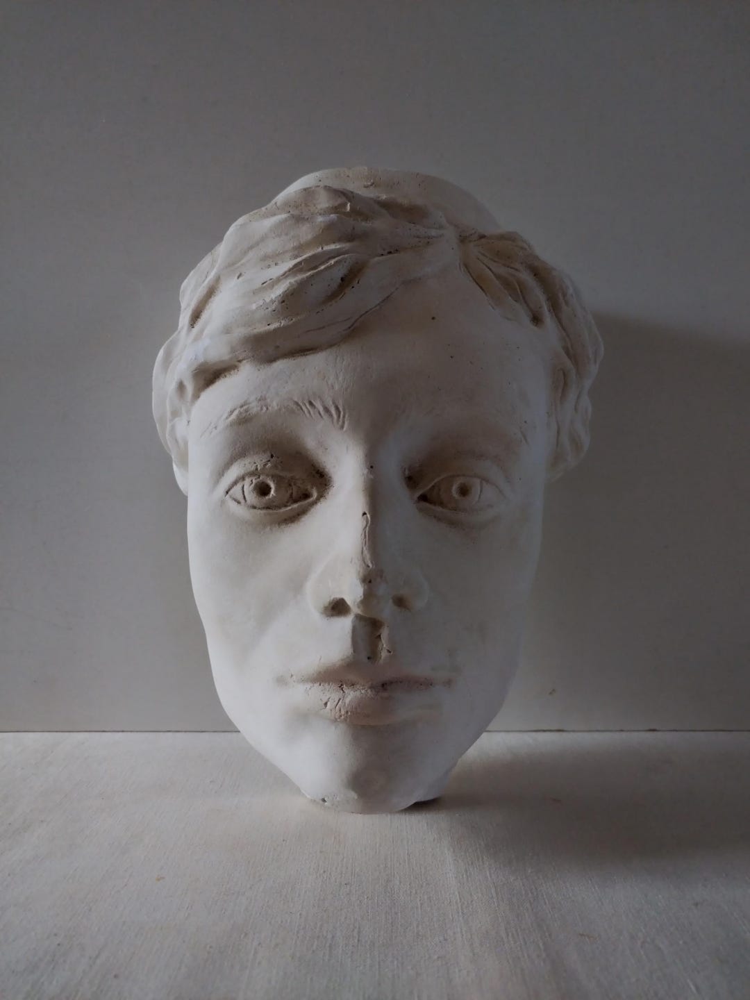 French Vintage Plaster Statue, Head of a Young Man, Hand Carved ...