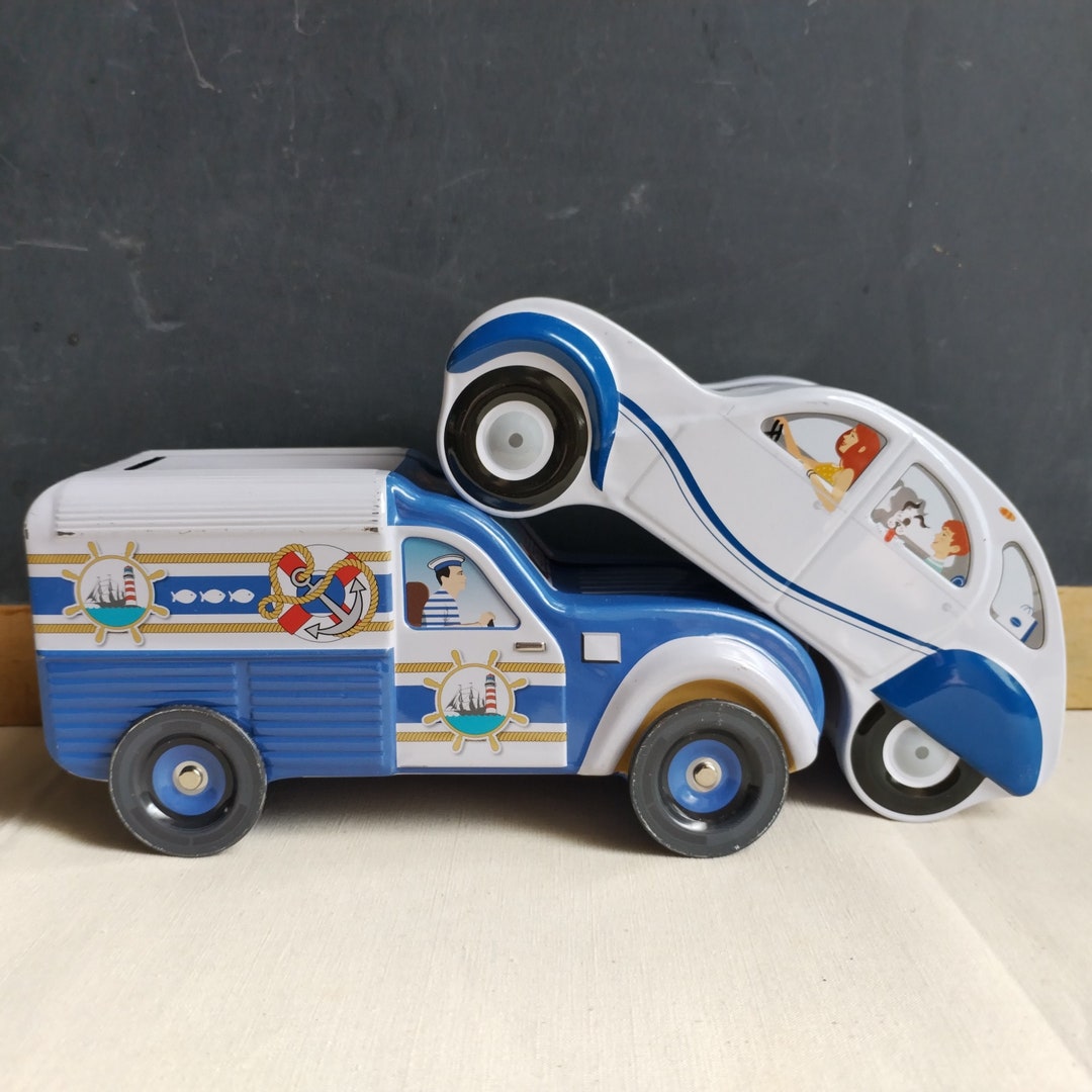 2 CV Box Pair, French Vintage Tin Cars, Collectible Citröen Advertising ...