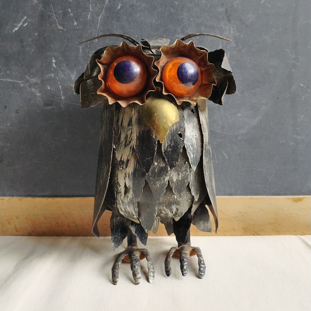 Curtis Jere Style Brutalist Owl Sculpture, Vintage Metal Bird Figurine ...