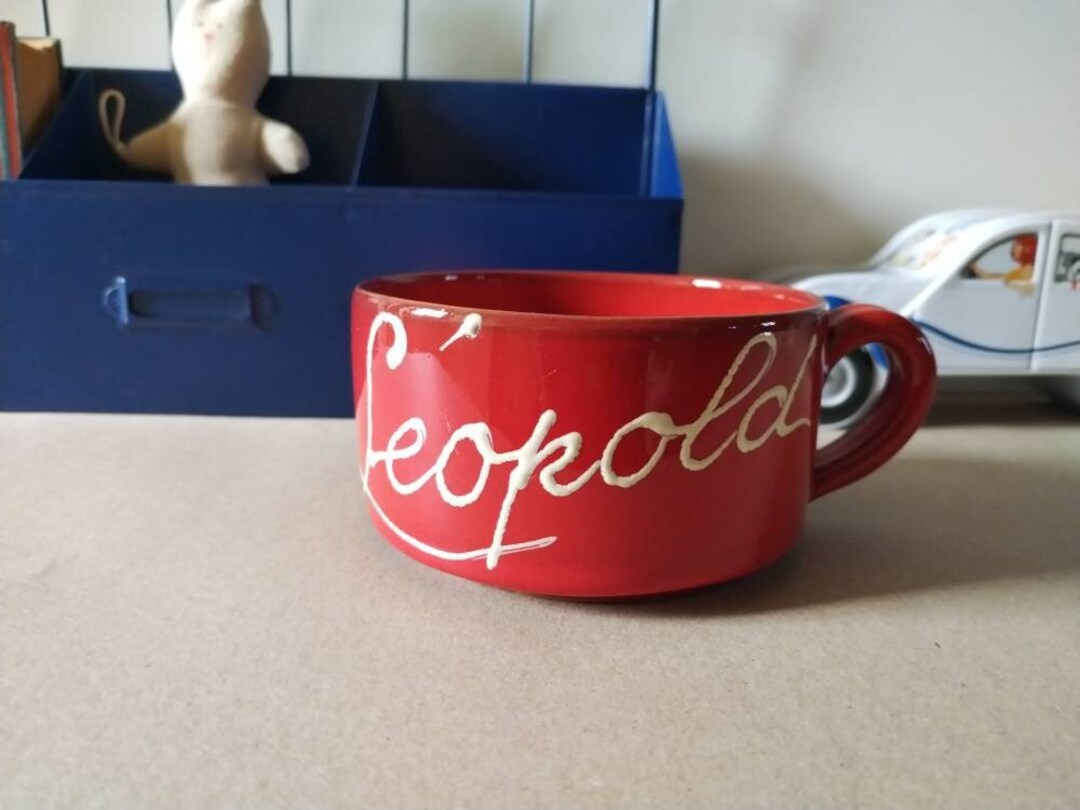 LEOPOLD, French Vintage Cup With Hand Written Forename, 1950s Red ...