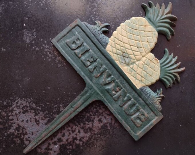 French Garden Sign Cast Iron With Pinapple Decor, Vintage Housewarming ...