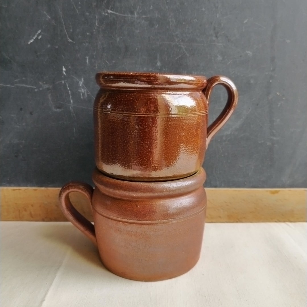 French Vintage Set of Glazed Pots, Set of 2 Rustic Stoneware Jars ...