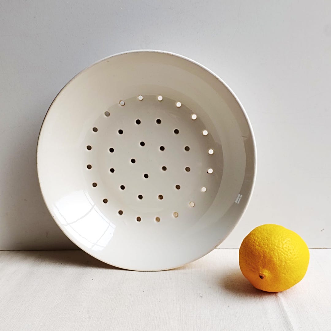French Strainer Bowl, Vintage off White Colander Plate, Rustic Kitchen ...
