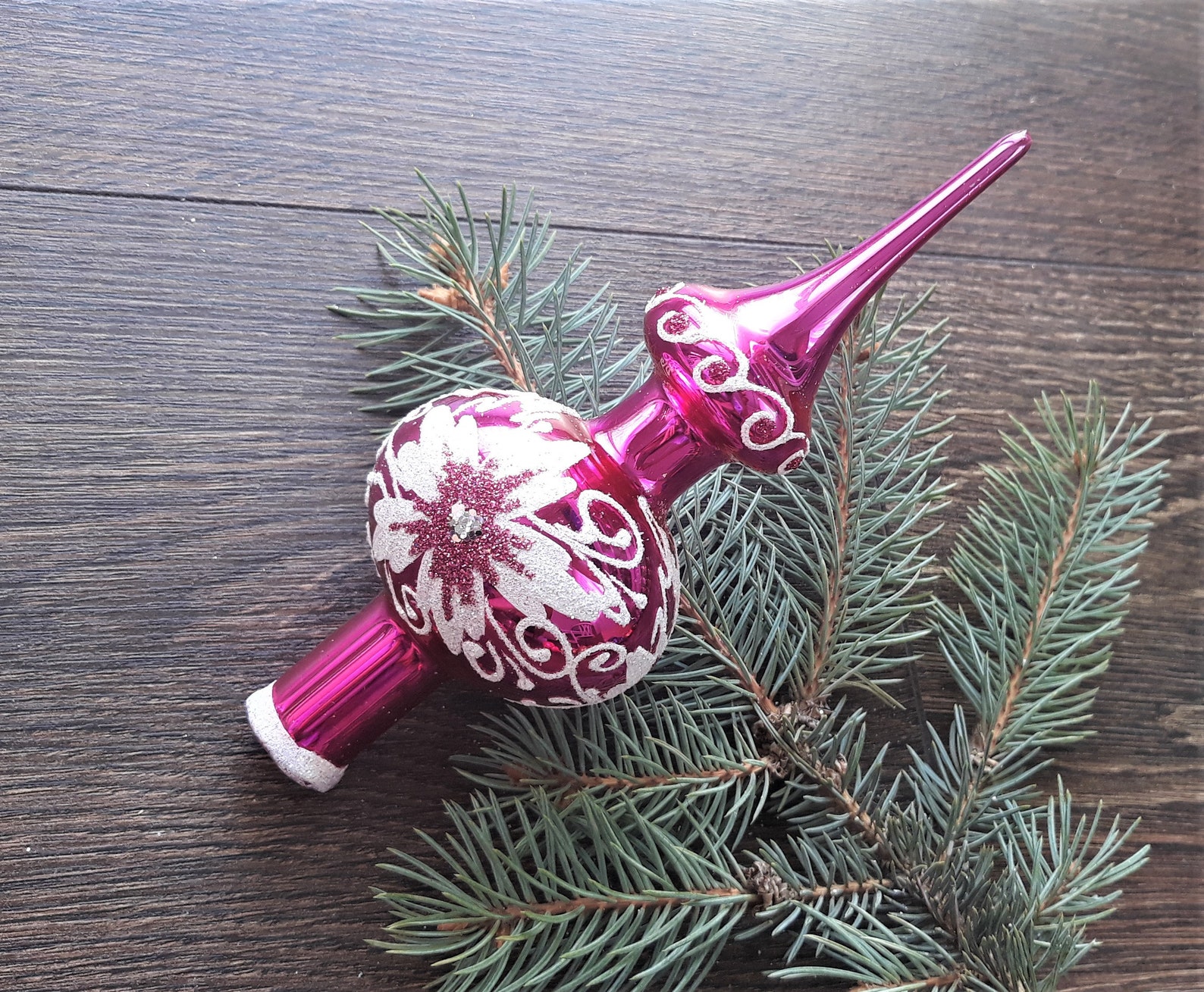 Pink Christmas Glass Tree Topper 18 Cm 7 Inchvintage Tree | Etsy