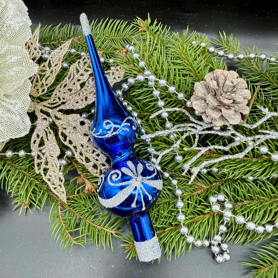 Small Blue Christmas Glass Tree Topper 18 Cm ( 7 Inch),vintage Tree ...