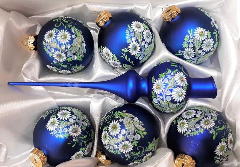 Set of Blue Christmas Glass Tree Topper 6 Christmas Glass - Etsy